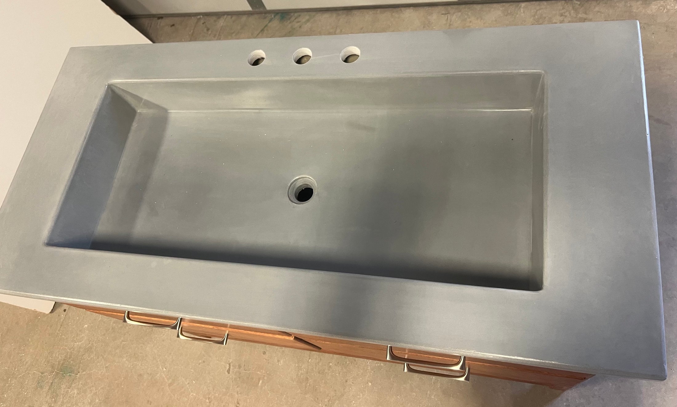 Nicollet Vanity Cabinet and Trough Style Sink – Wood and Stone Designs
